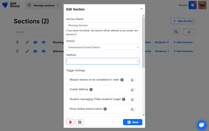 Editing Removing Sections
